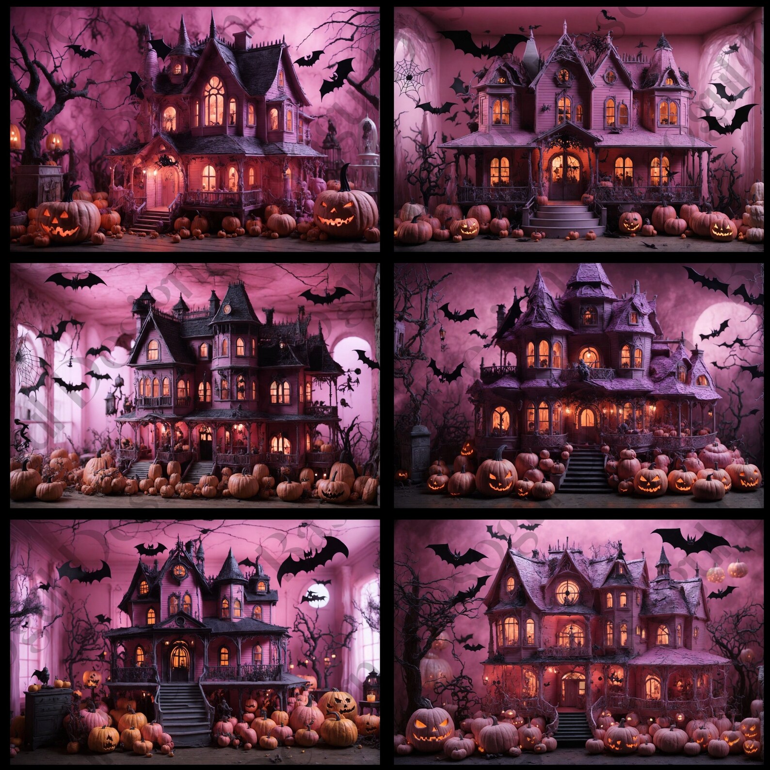 Halloween Backdrop Pink Haunted House Party Decor Kids Digital ...
