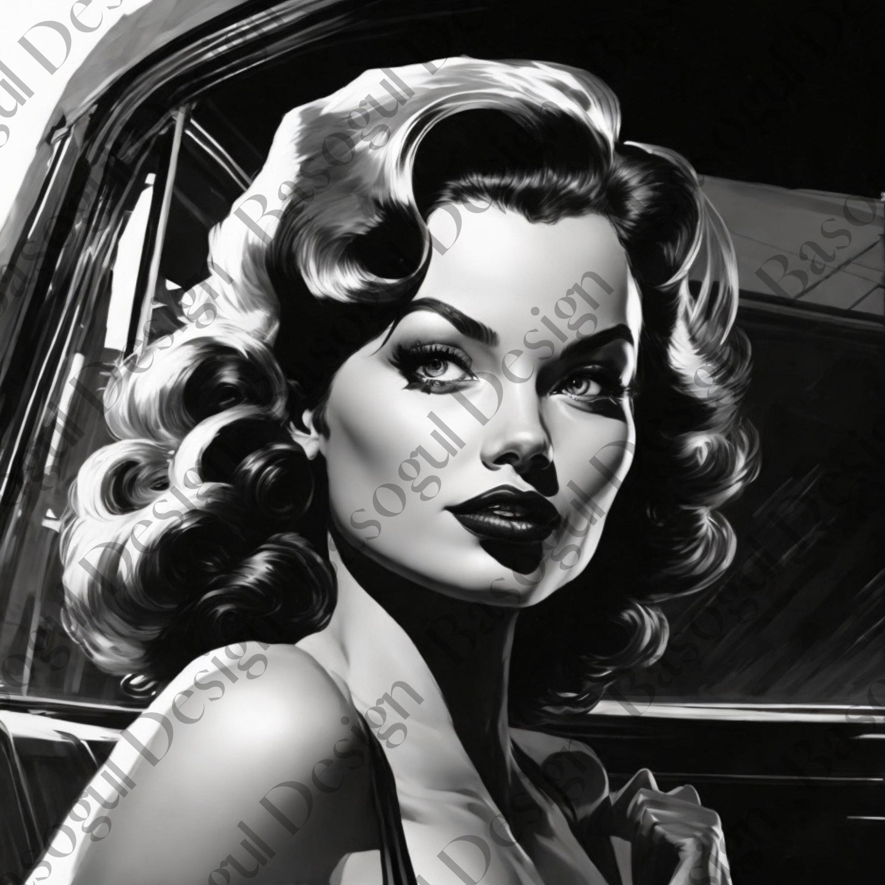 Femme Fatale Woman Clipart Film Noir Black and White Pin up Beautiful ...