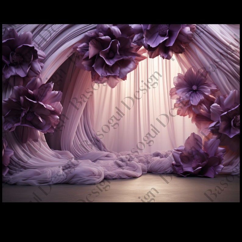 Purple Flowers Maternity Digital Backdrop Photography Background ...