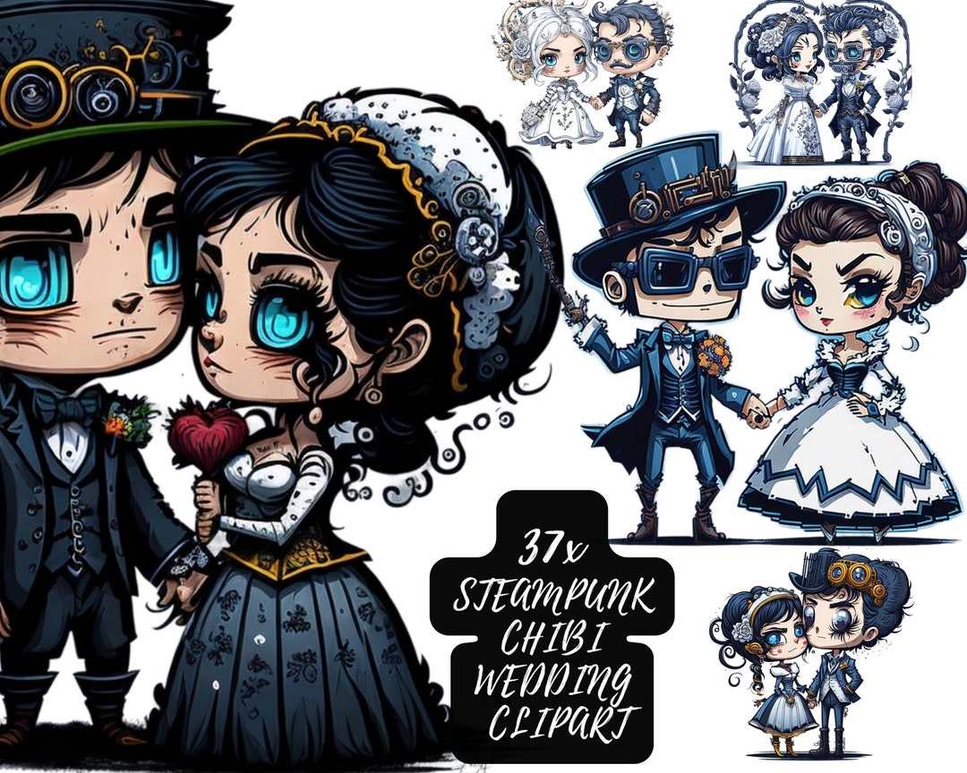 Chibi Wedding Steampunk Clipart Chibi Bride Groom Clipart - Etsy