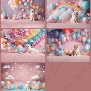 Kitten Birthday Party Digital Backdrop Kitty Background Photography ...