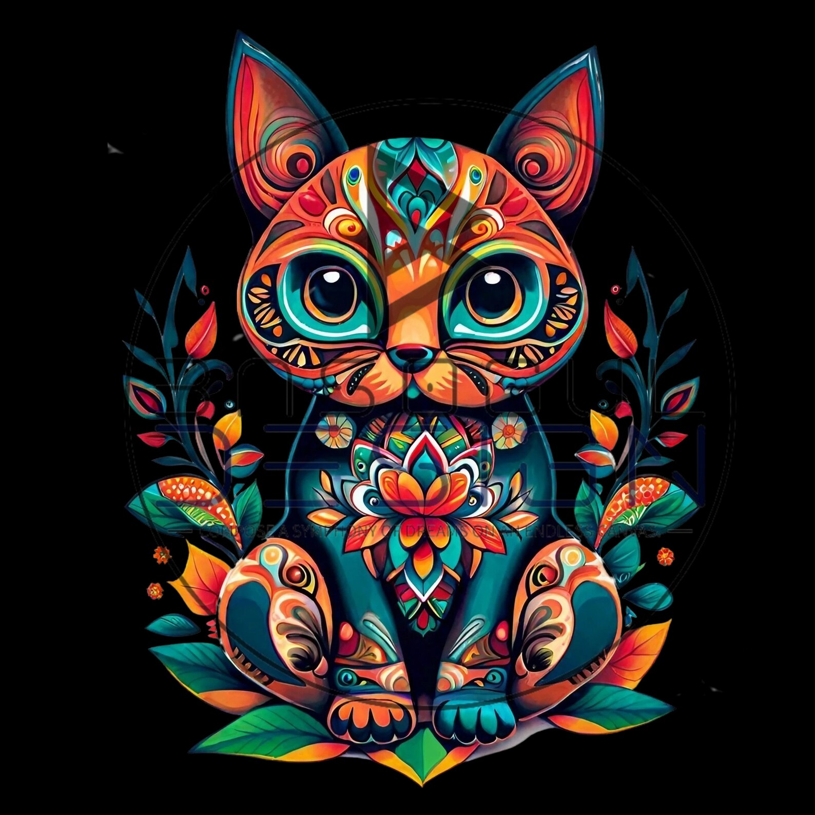 Cat Clipart Mexican Art, Cat Drawing Clipart, Colorful Cat Clipart ...
