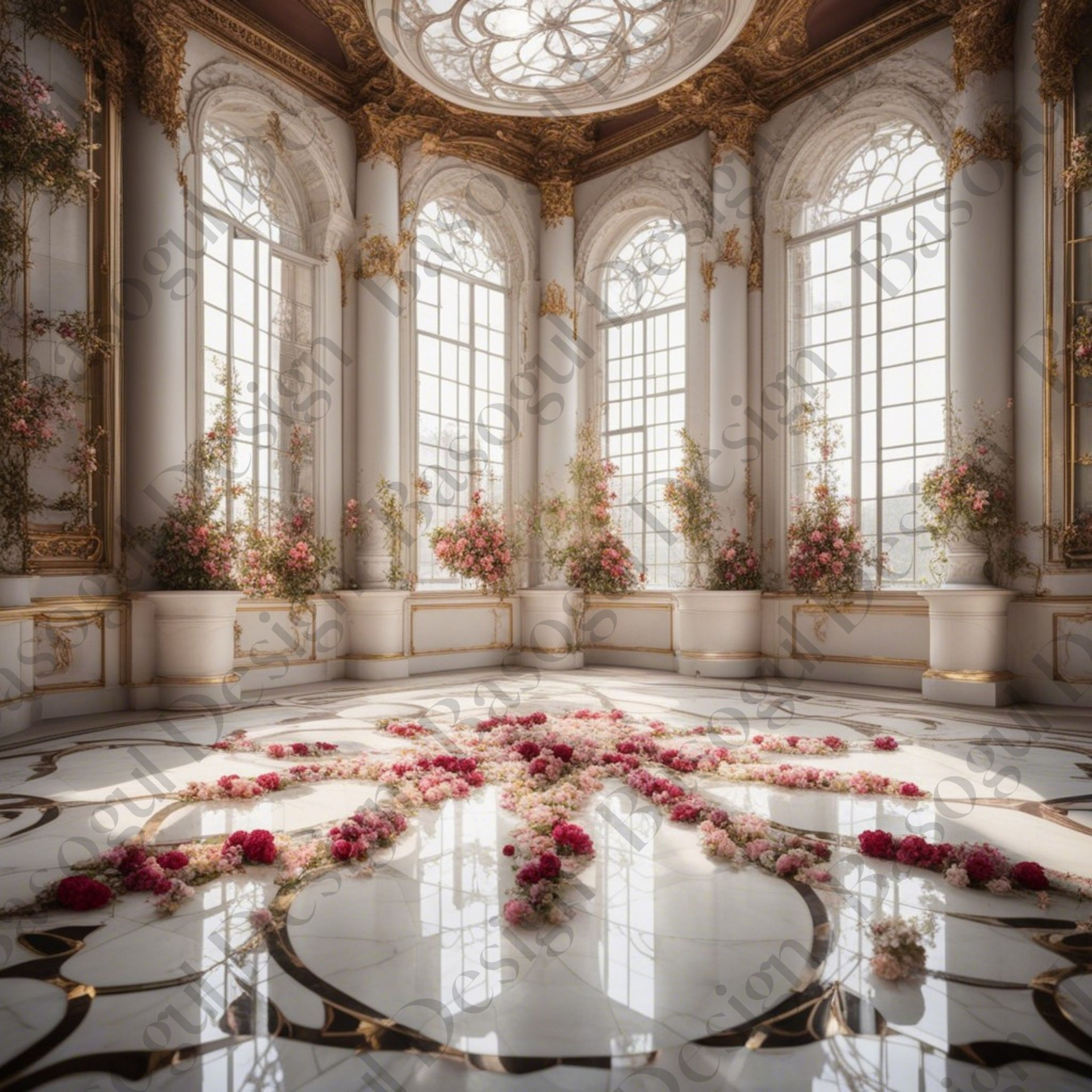 Floral Marble Palace Wedding Digital Backdrop Royal Palace Room ...