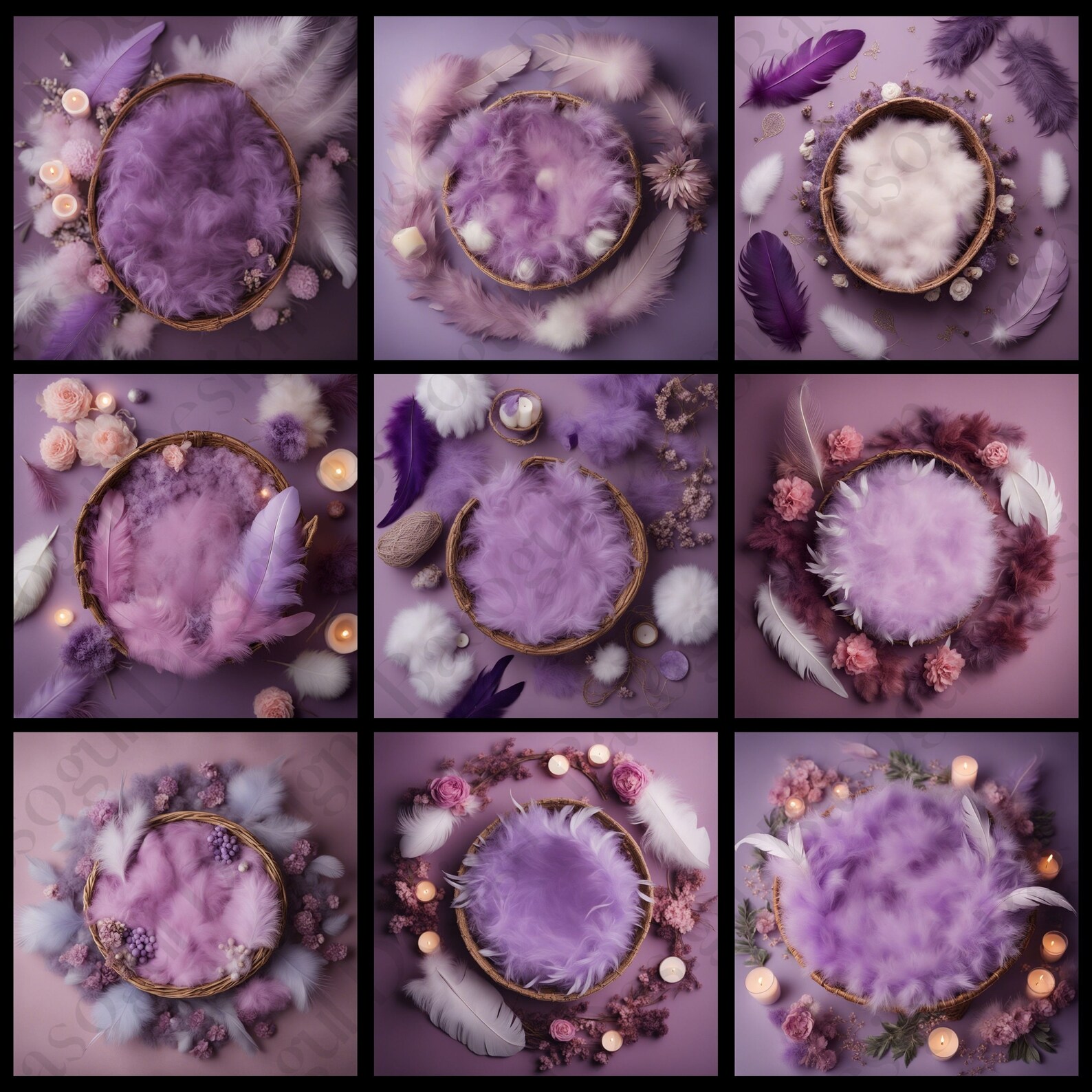 Purple Feathers Newborn Digital Backdrop Photography Background Newborn ...