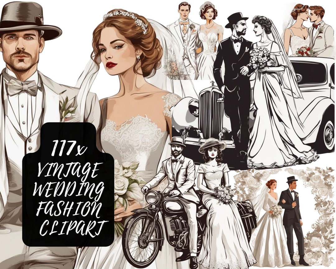 Vintage Wedding Clipart, Vintage Fashion Clipart, Bride Groom Clipart ...