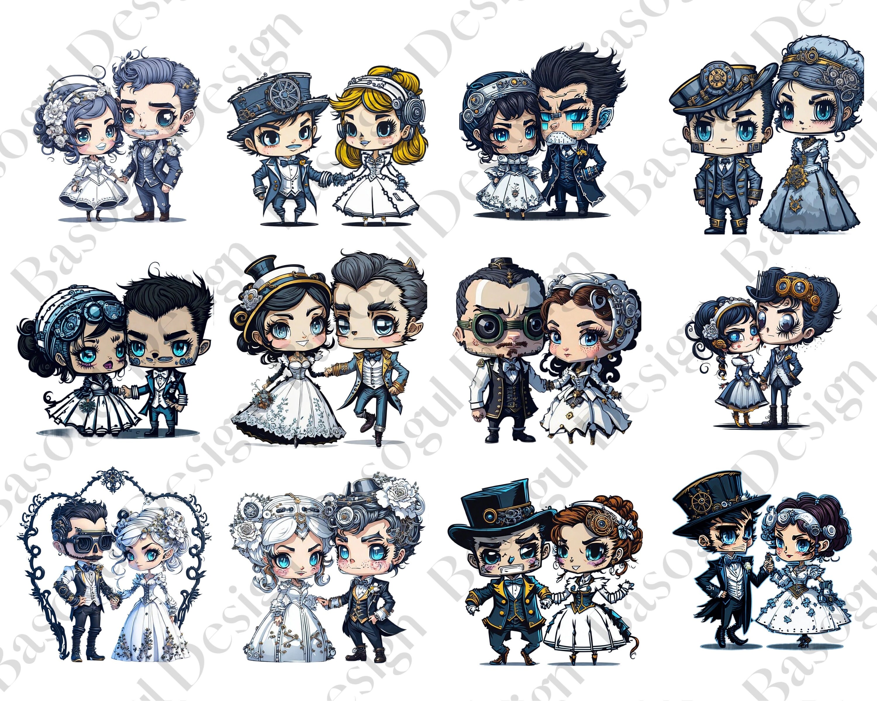 Chibi Wedding Steampunk Clipart Chibi Bride Groom Clipart - Etsy