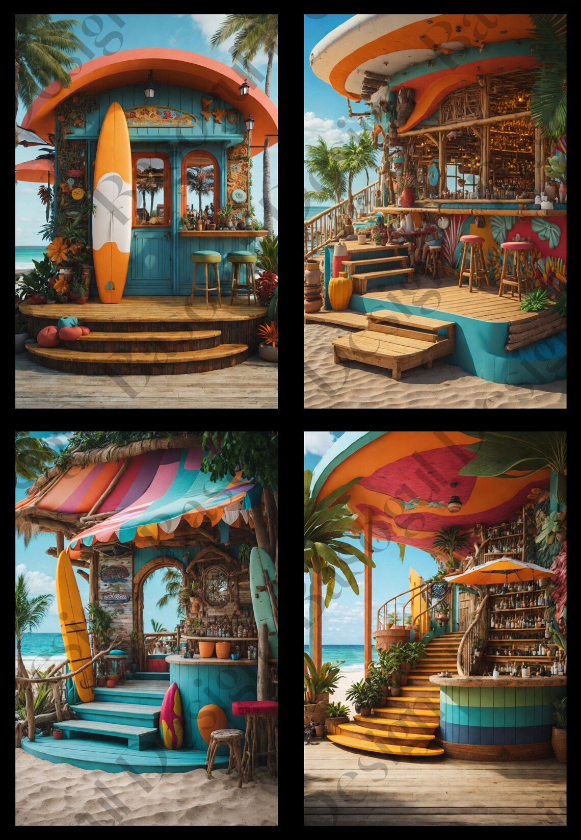 Tropical Beach Bar Digital Backdrop Summer Colorful Holiday Props ...