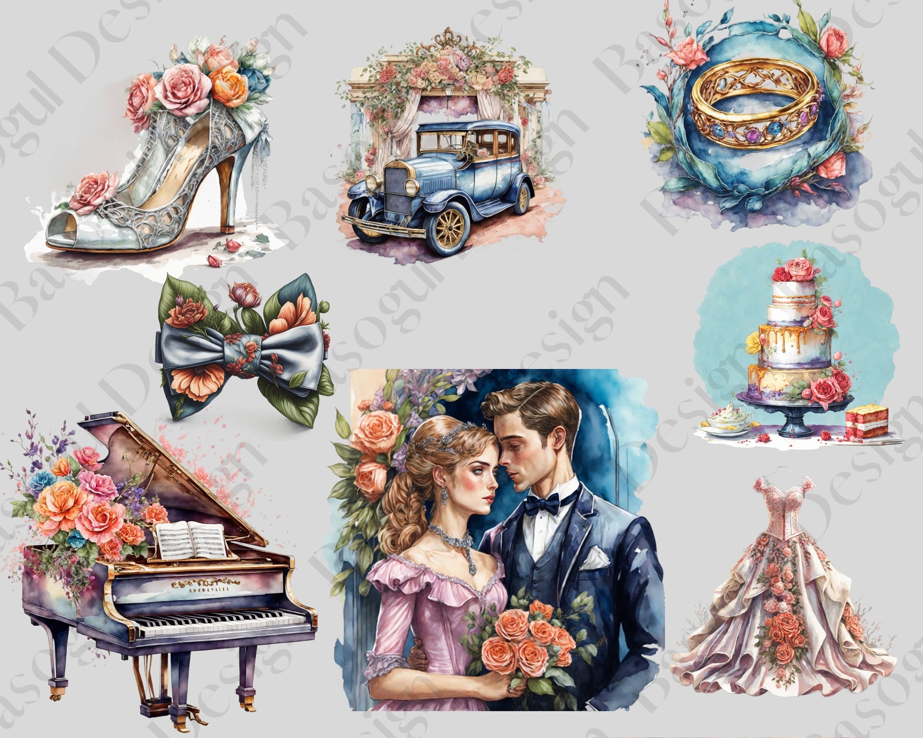 Vintage Wedding Clipart: watercolor WEDDING Clipart Wedding Clipart ...