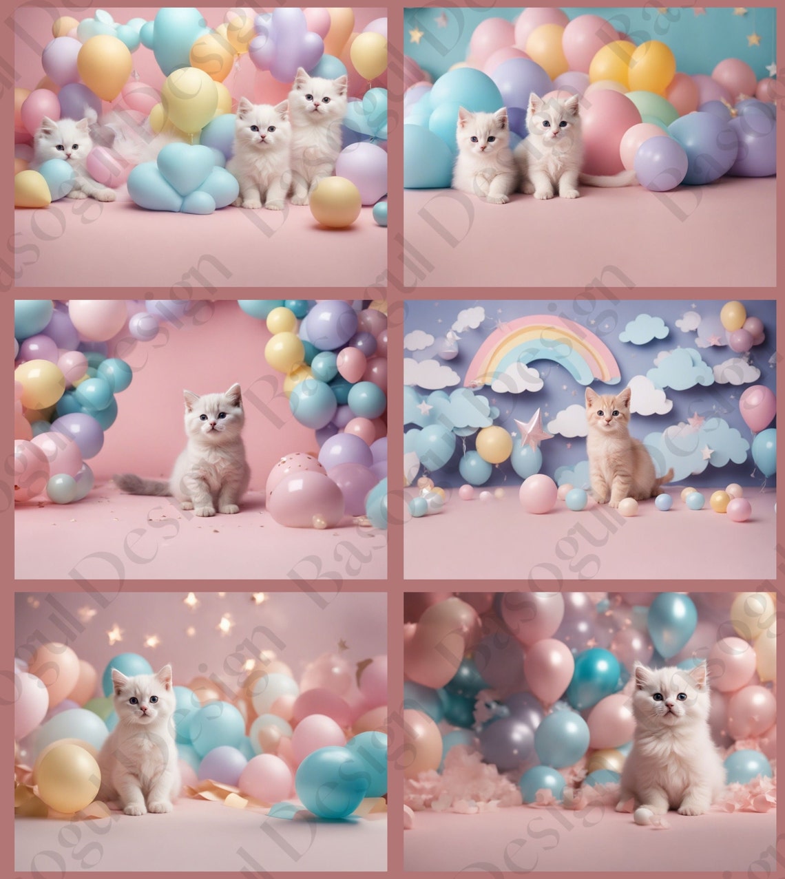Kitten Birthday Party Digital Backdrop Kitty Background Photography ...