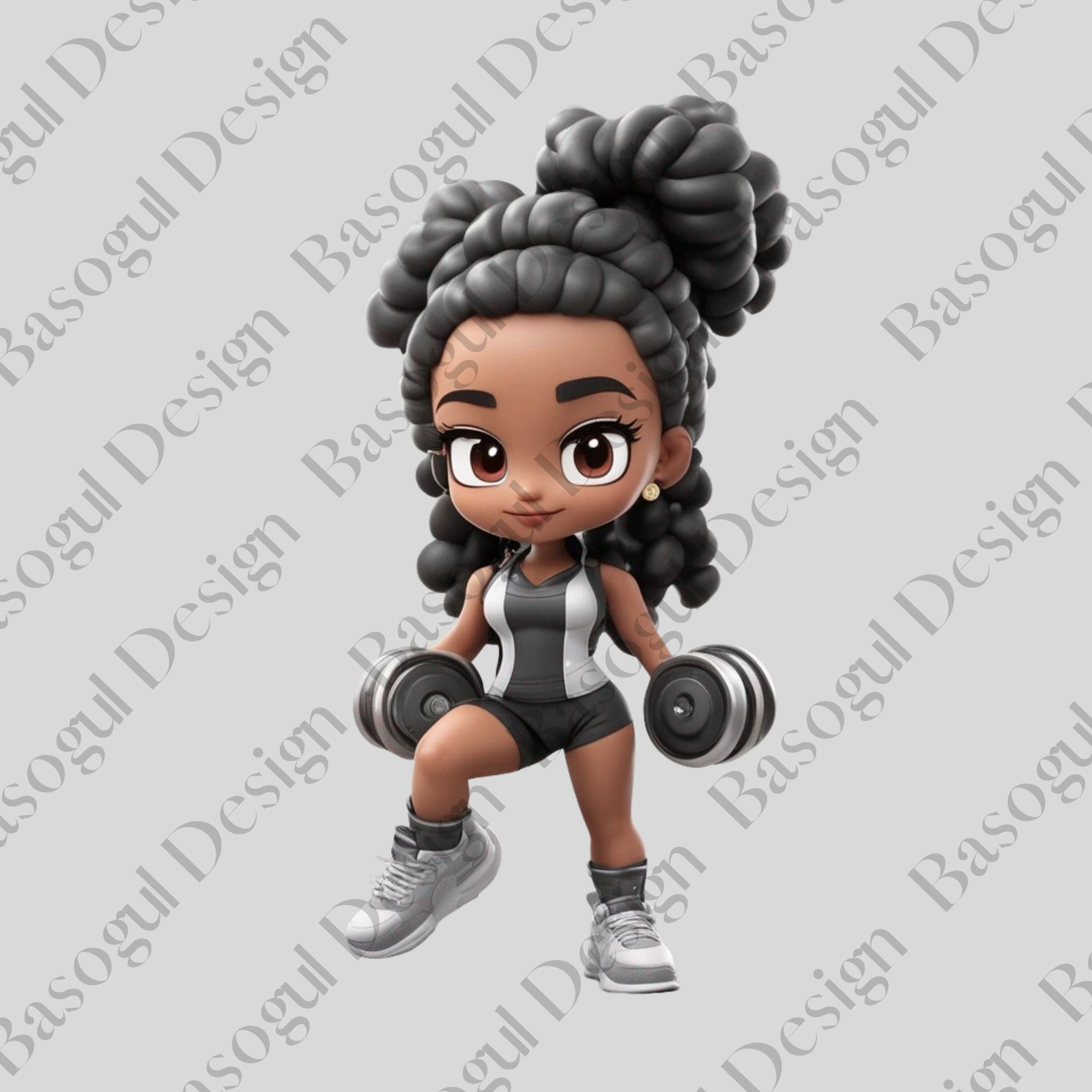 Fitness Black Chibi Girl Clipart: "chibi GIRL Clipart" Png Printable ...