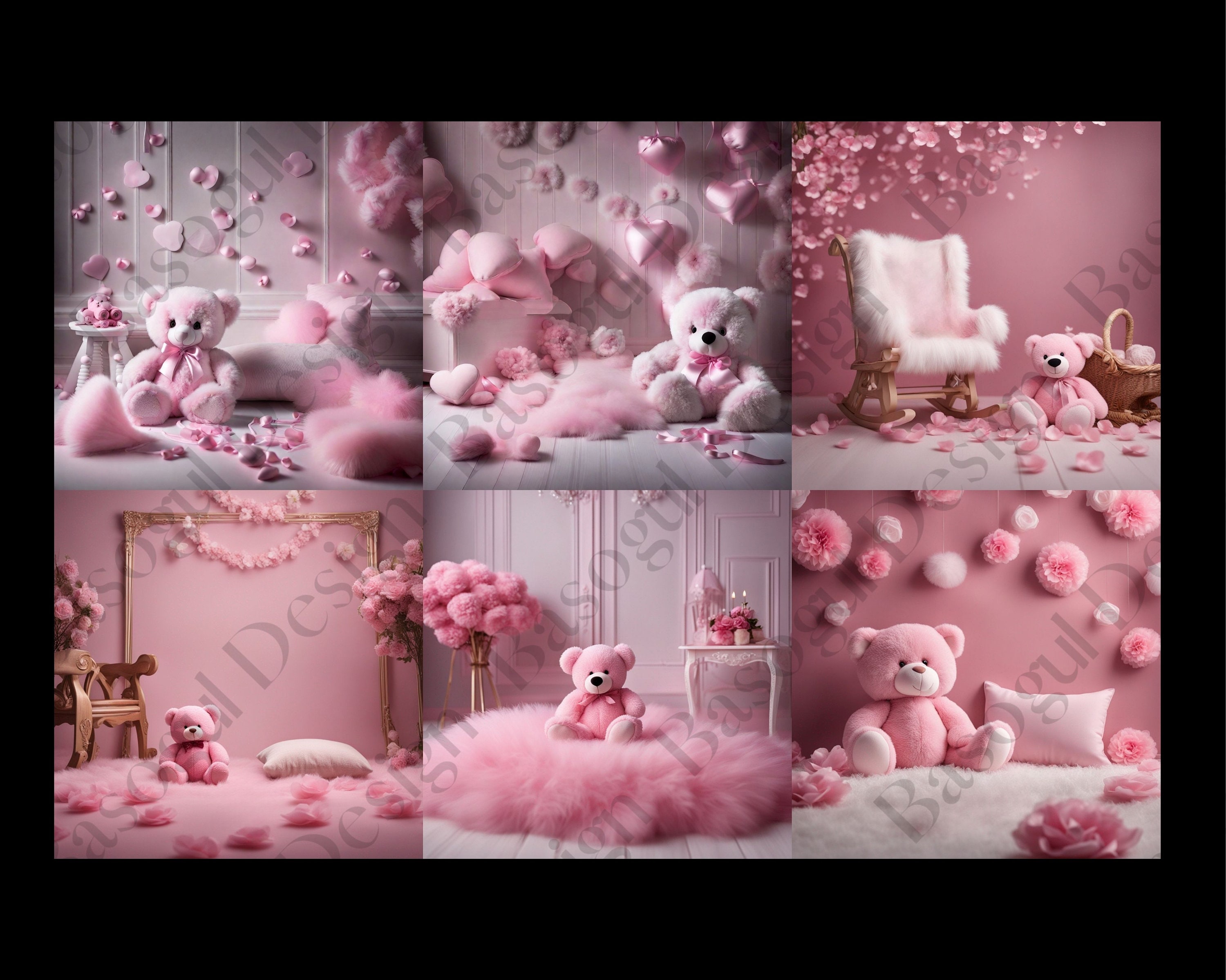 Teddy Bear Newborn Digital Backdrop Pink Teddy Bear Prop - Etsy