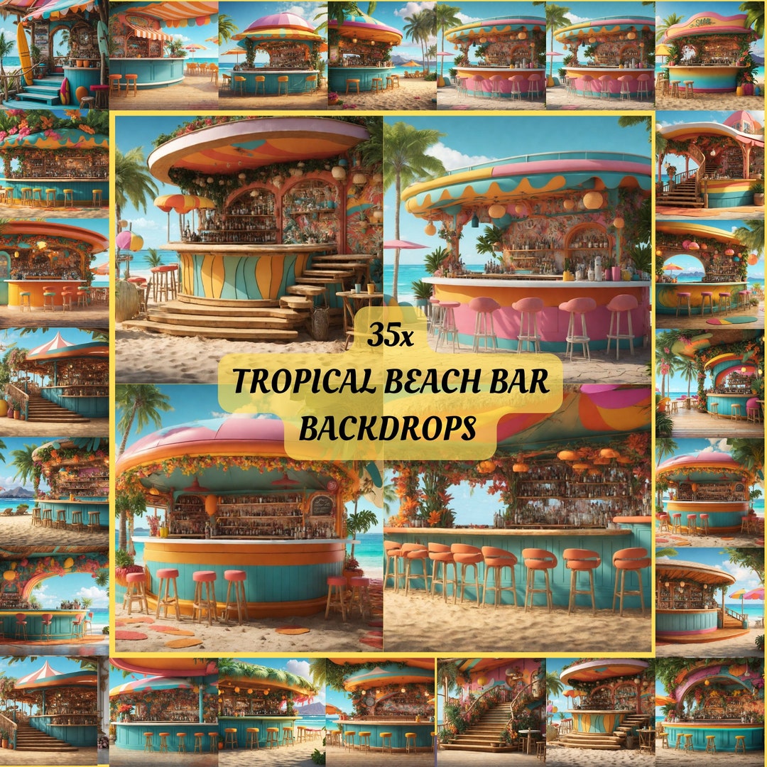 Tropical Beach Bar Digital Backdrop Summer Colorful Holiday Props ...