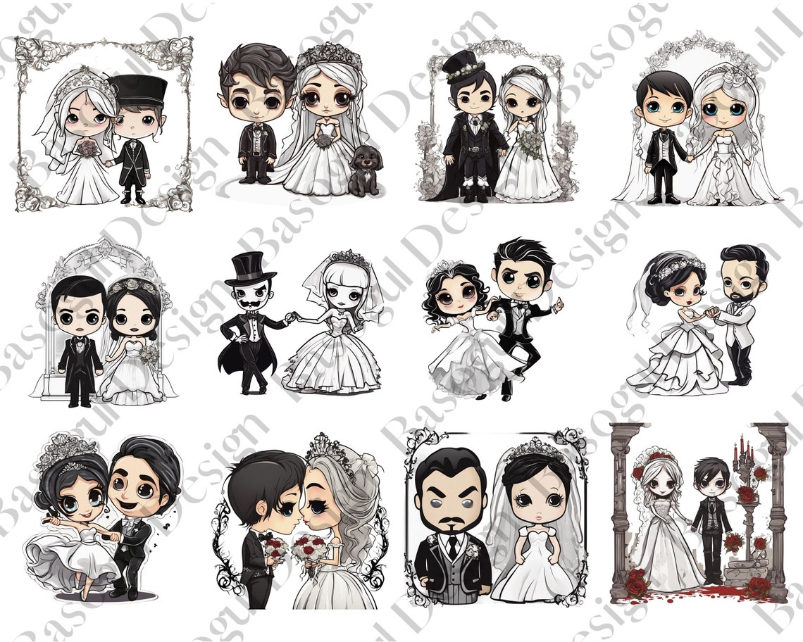 Gothic Chibi Wedding Clipart Gothic Bride Groom Clipart - Etsy