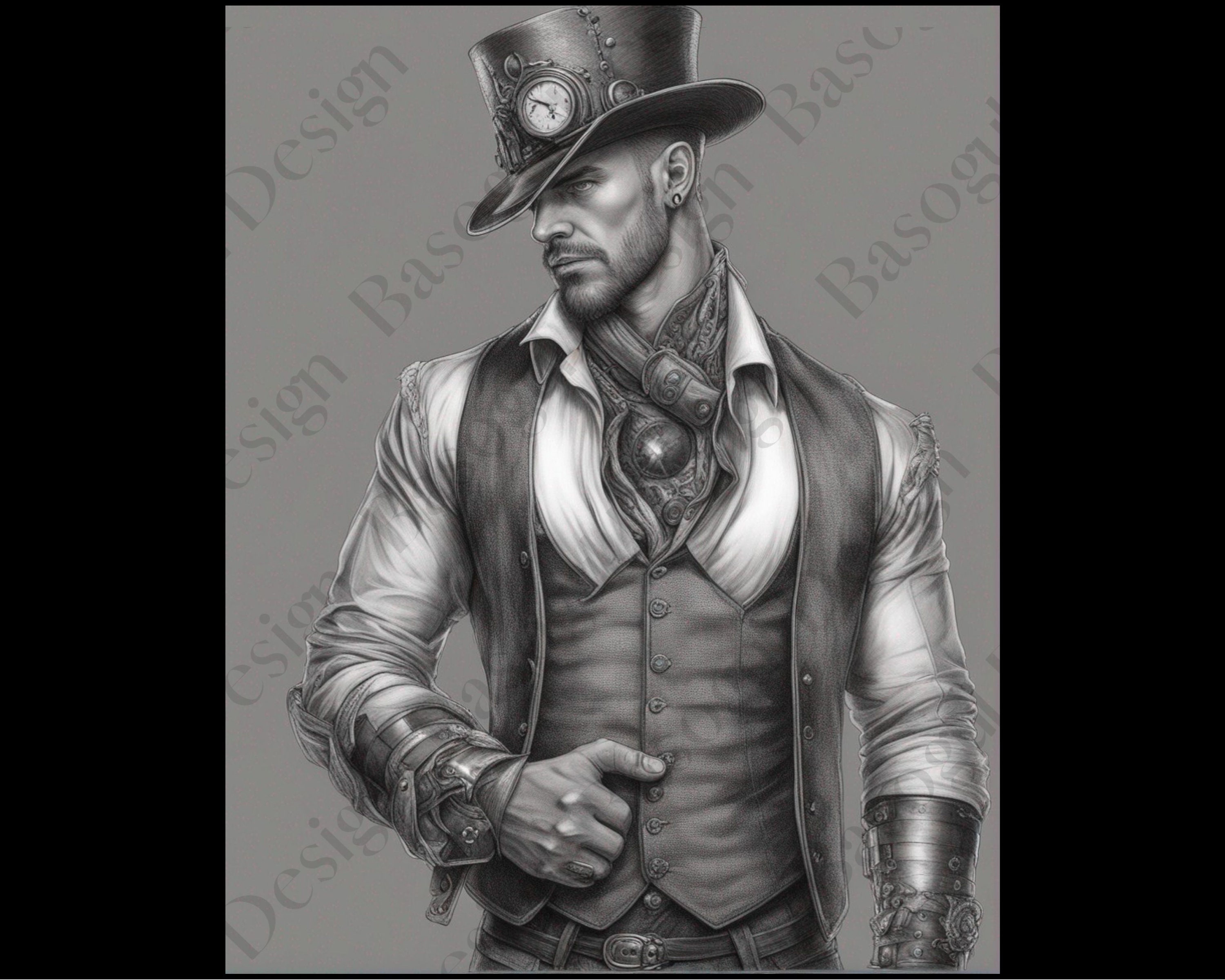 Steampunk Man Clipart: fashion STEAMPUNK Clipart Man Watercolor Clipart ...