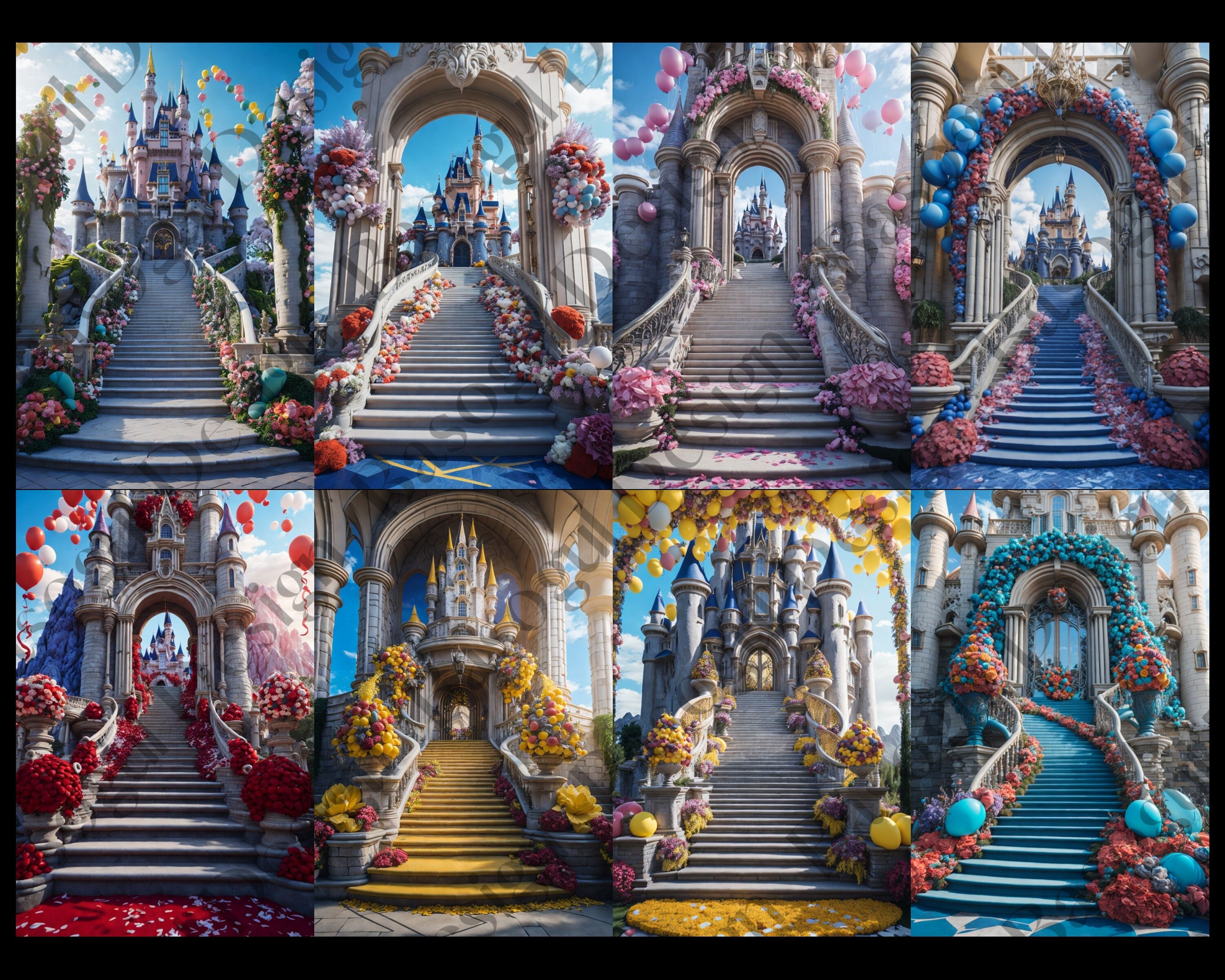 Princess Castle Staircase Backdrop, Palace, Balloons, Portrait Digital ...