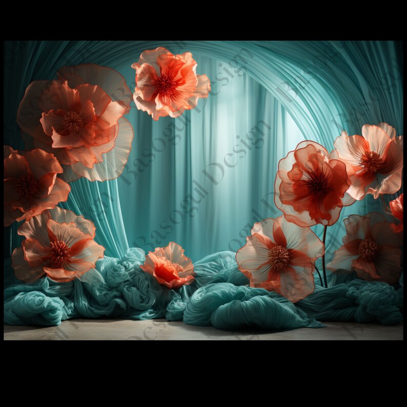 Teal Coral Maternity Digital Backdrop Photography Background Wedding ...
