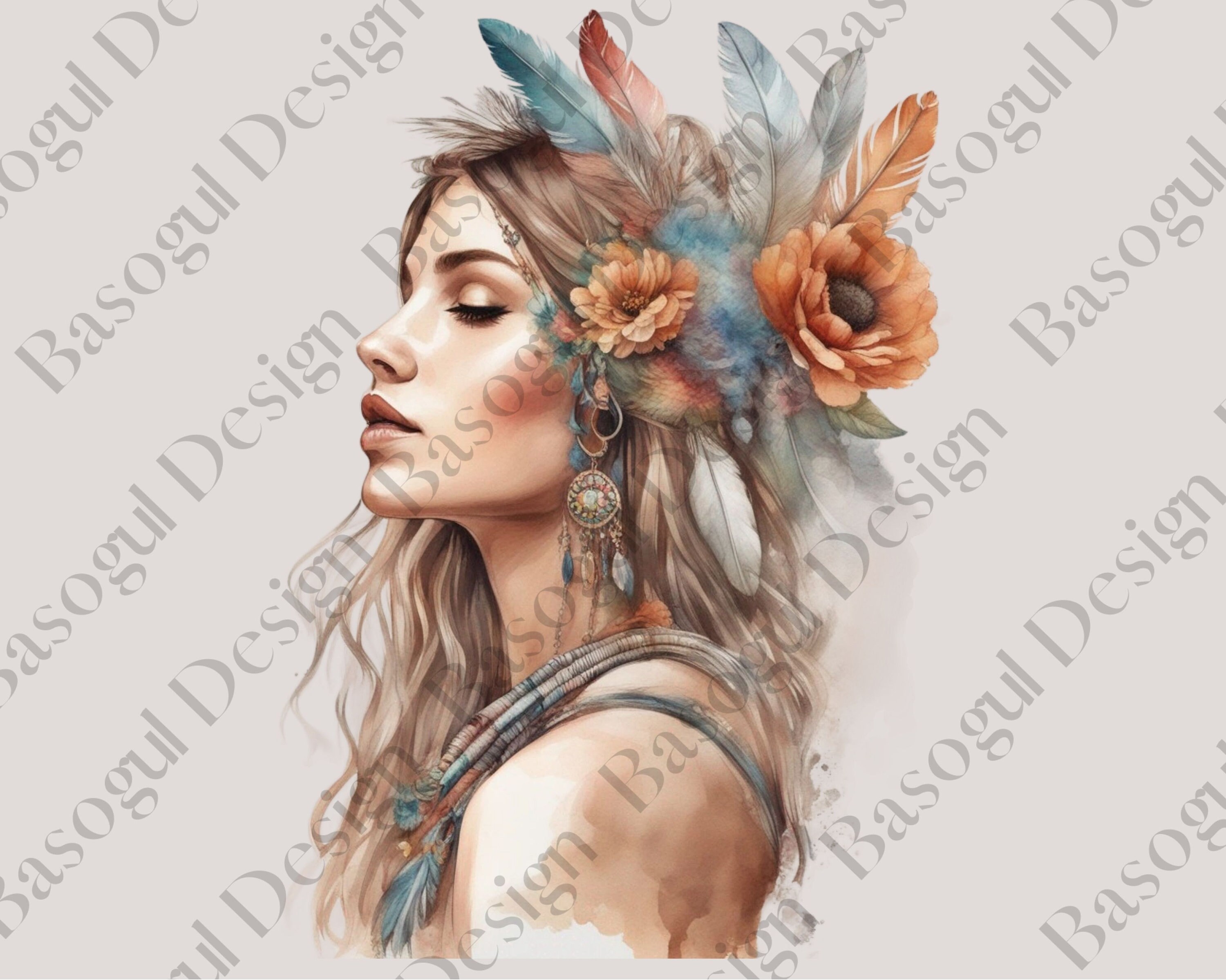 Boho Woman Clipart Watercolor Png: boho GIRL Clipart Bohemian Woman ...