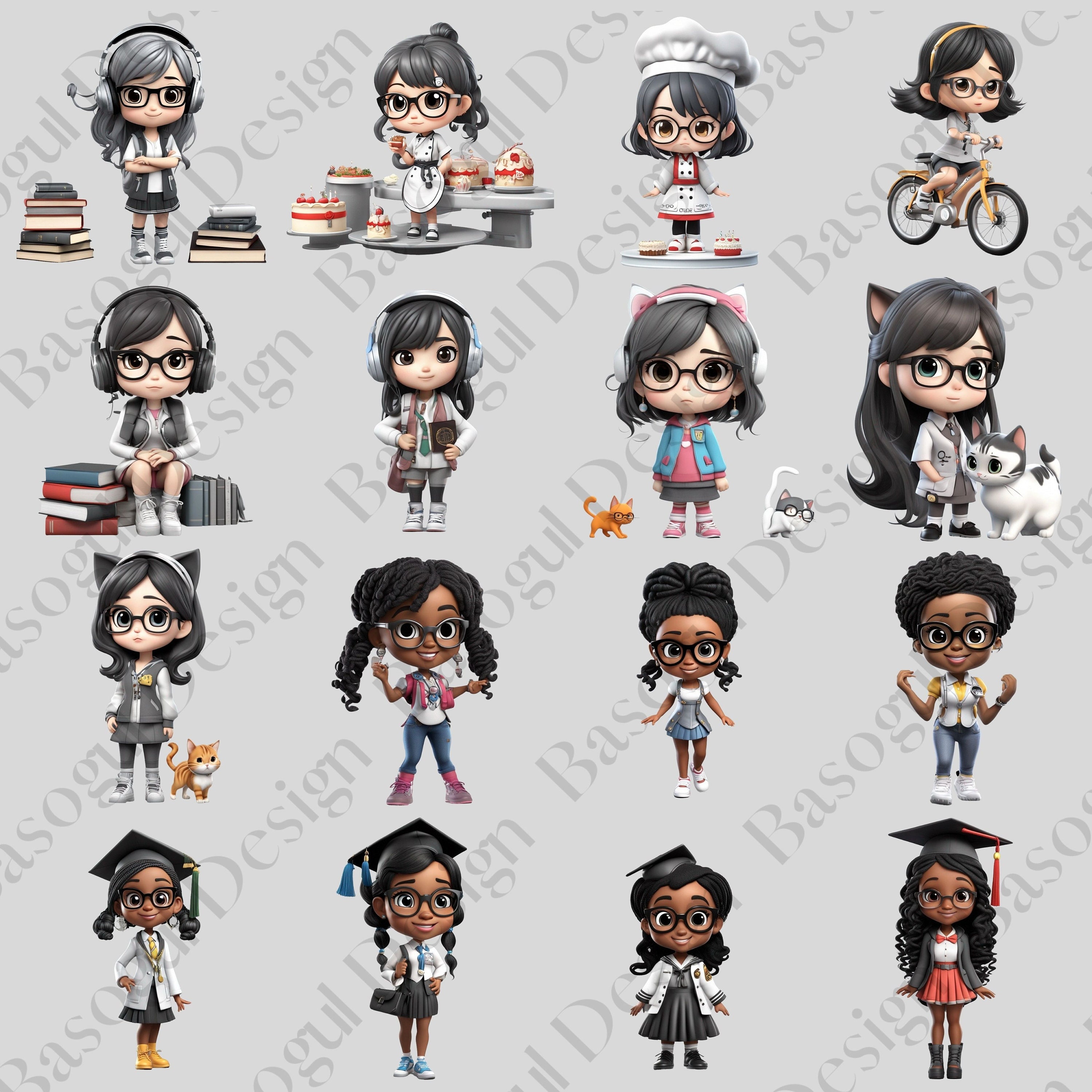 Nerd Chibi Girl Clipart Png: chibi GIRL Clipart Printable Clipart Black ...