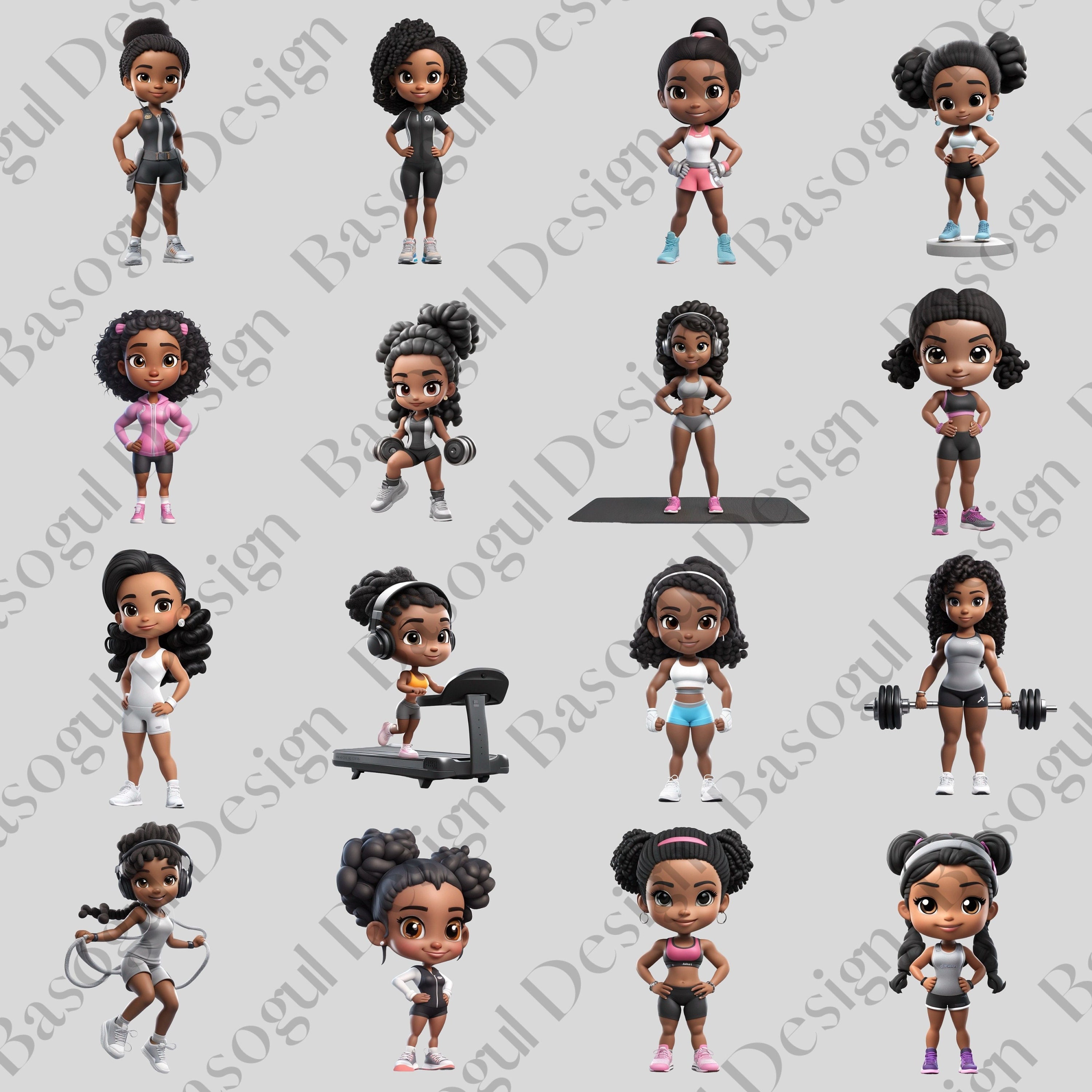 Fitness Black Chibi Girl Clipart: chibi GIRL Clipart Png Printable ...