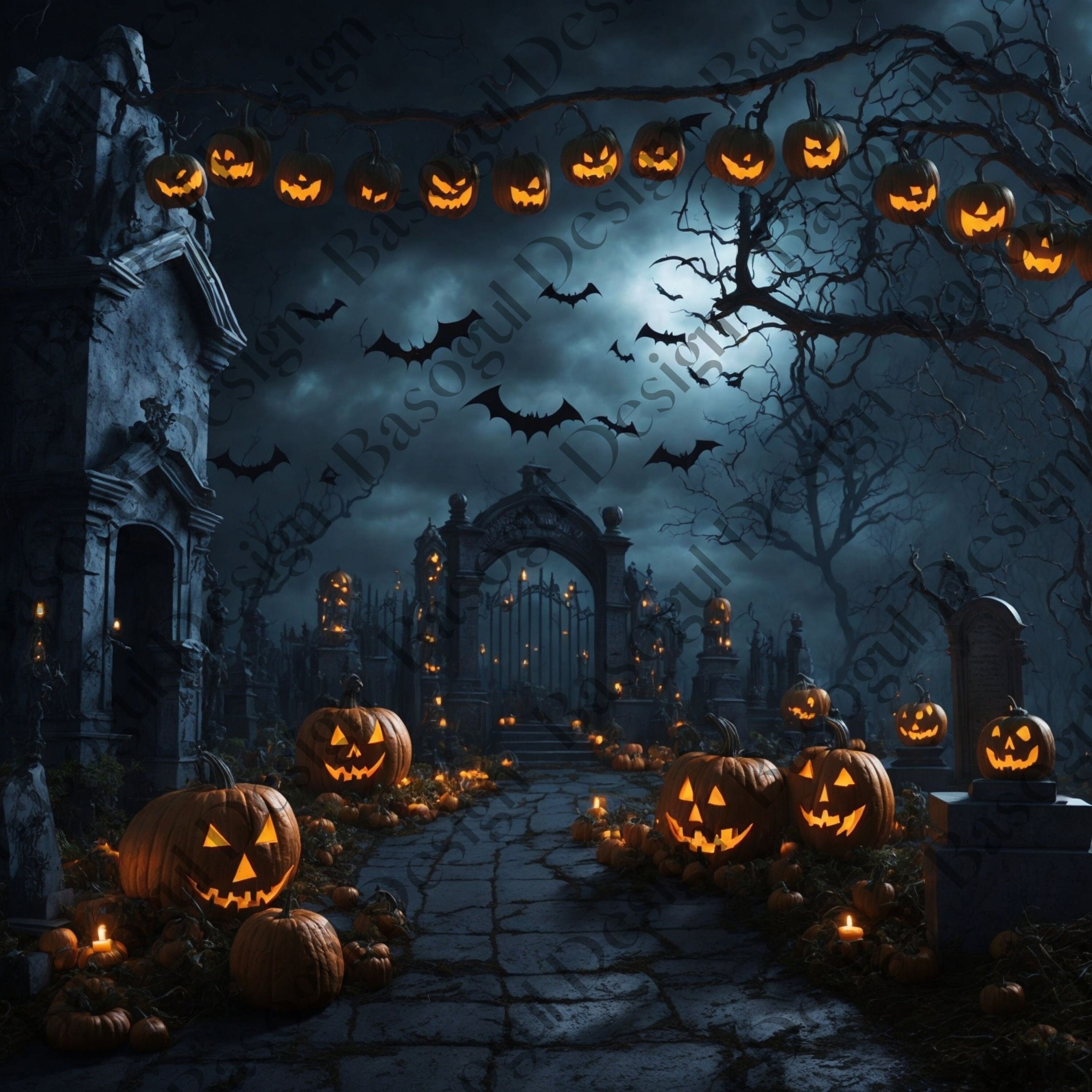 Halloween Backdrop Cemetery: halloween DIGITAL - Etsy