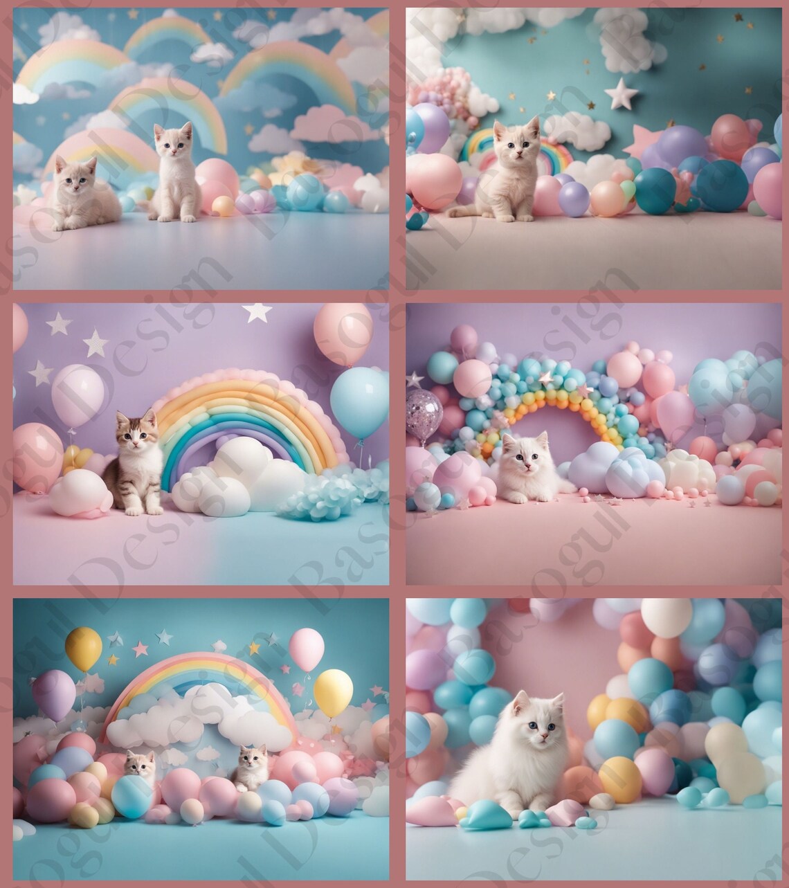 Kitten Birthday Party Digital Backdrop Kitty Background Photography ...