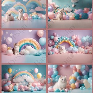 Kitten Birthday Party Digital Backdrop Kitty Background Photography ...