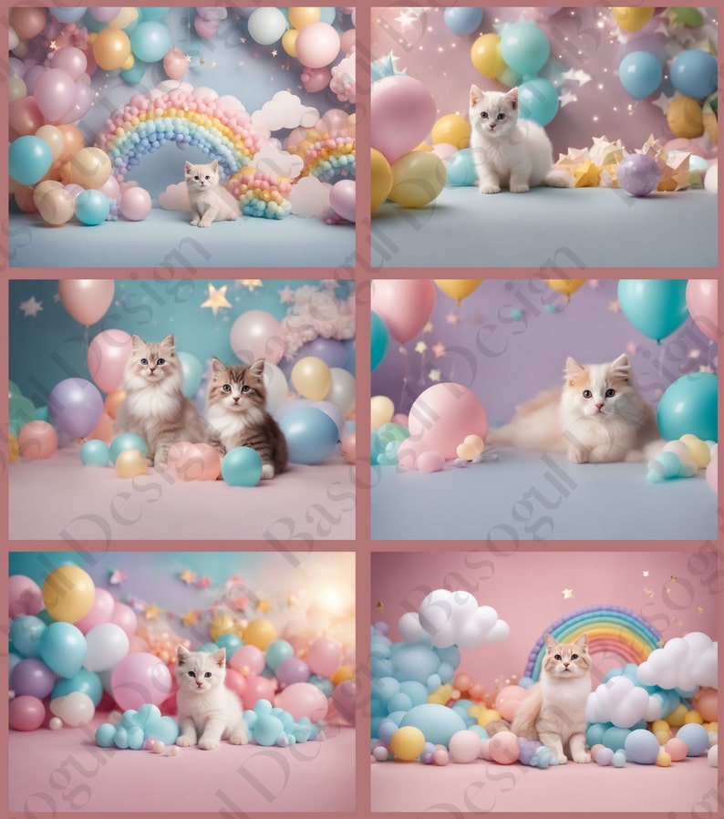 Kitten Birthday Party Digital Backdrop Kitty Background Photography ...