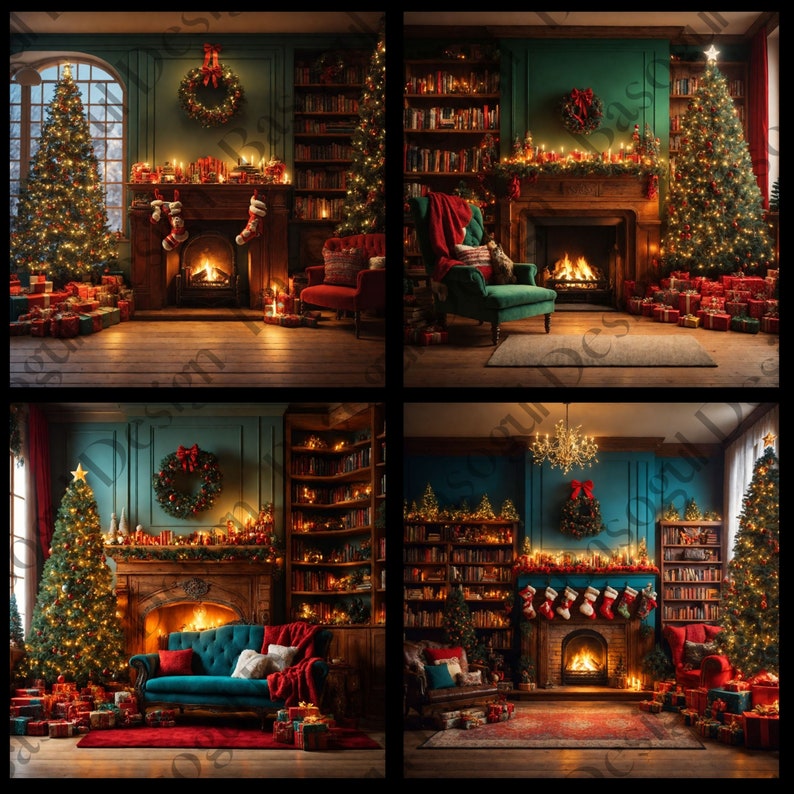 Fireplace Room Christmas Digital Backdrop Photography Background ...