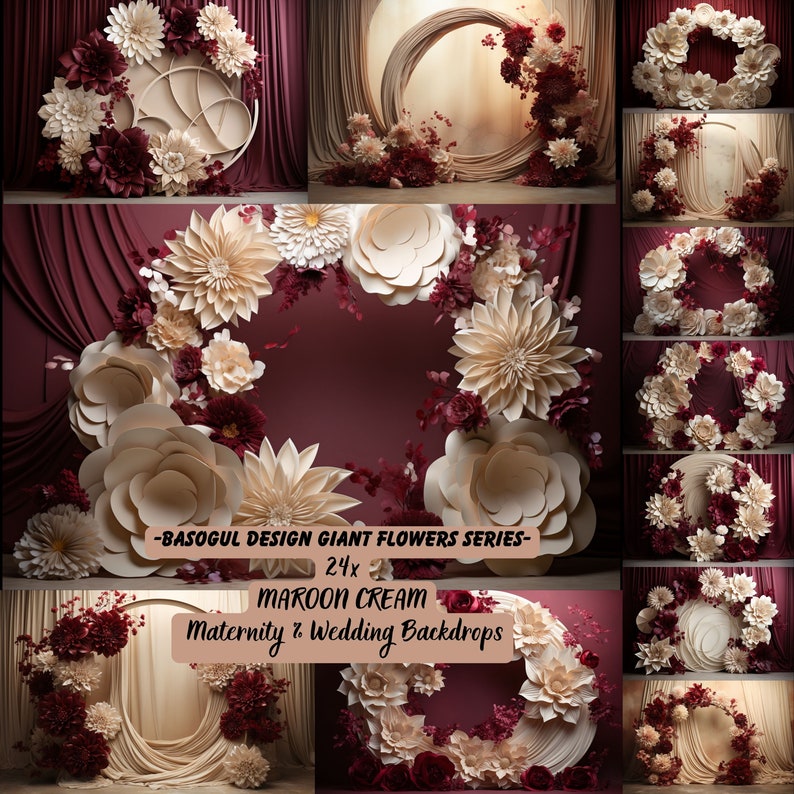 Maroon Cream Maternity Digital Backdrop Photography Background Wedding ...