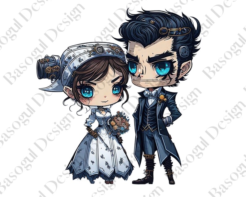 Chibi Wedding Steampunk Clipart Chibi Bride Groom Clipart - Etsy