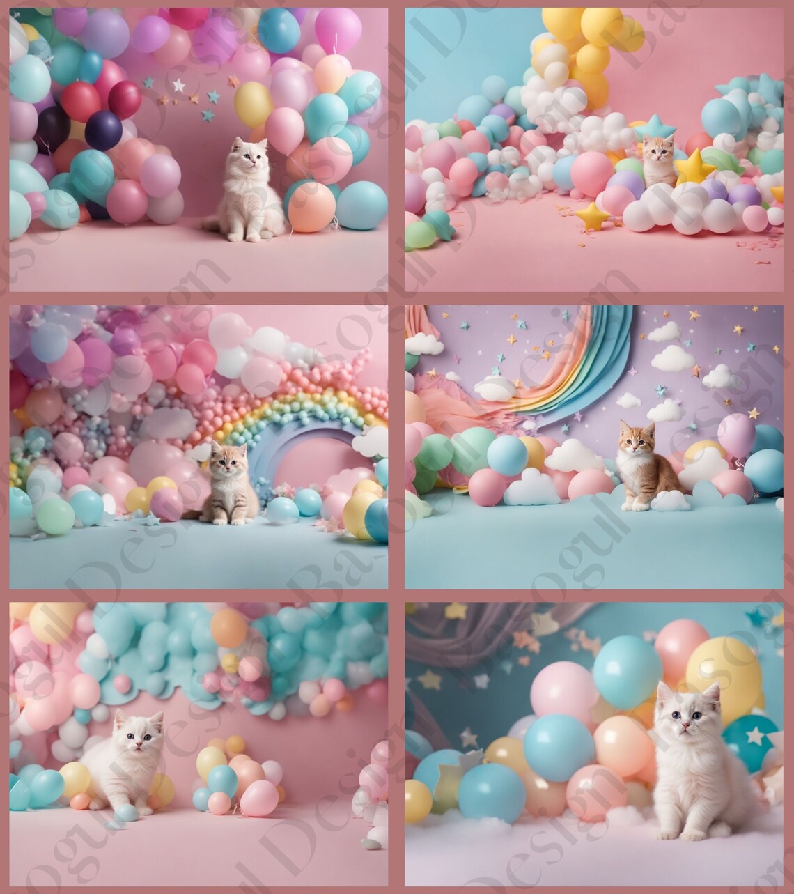 Kitten Birthday Party Digital Backdrop Kitty Background Photography ...