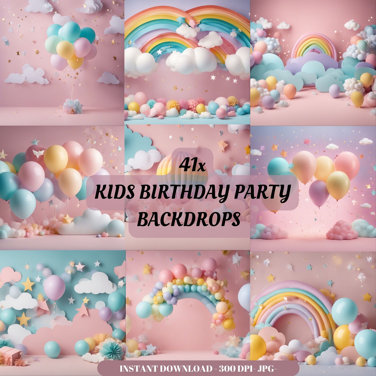 Birthday Party Digital Backdrop Pastel Balloons Backdrop Photography ...
