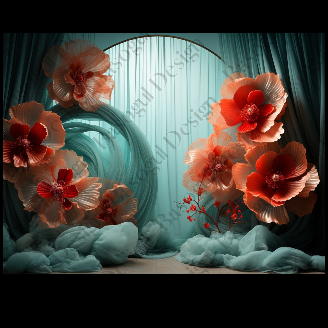 Teal Coral Maternity Digital Backdrop Photography Background Wedding ...