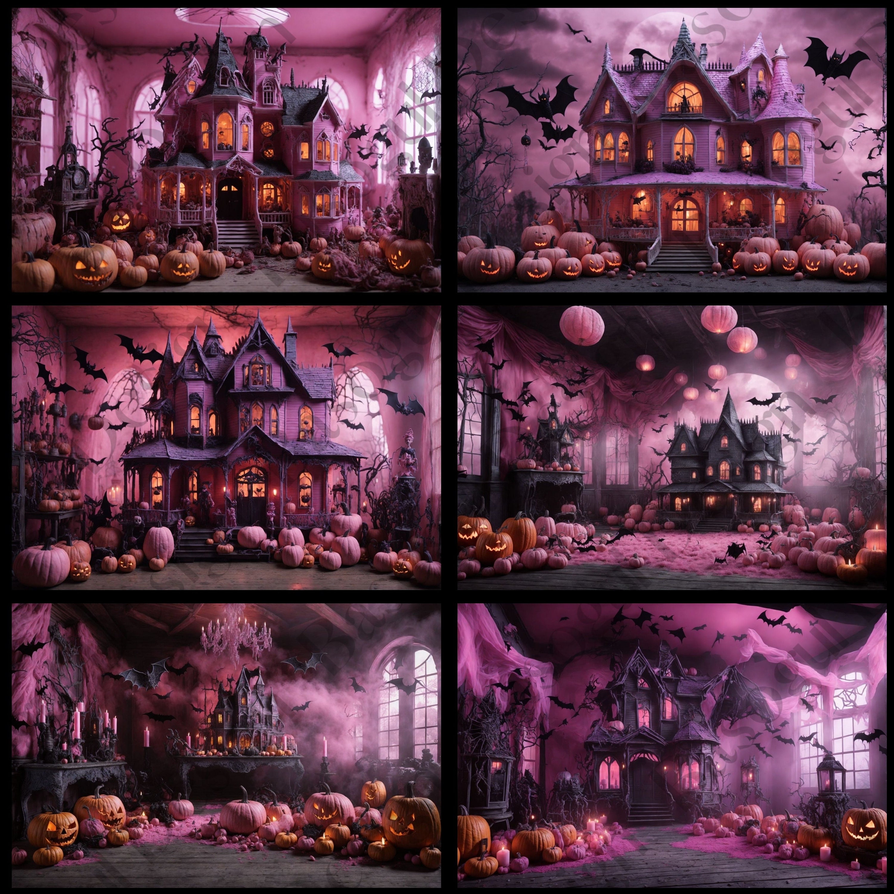 Halloween Backdrop Pink Haunted House Party Decor Kids Digital ...