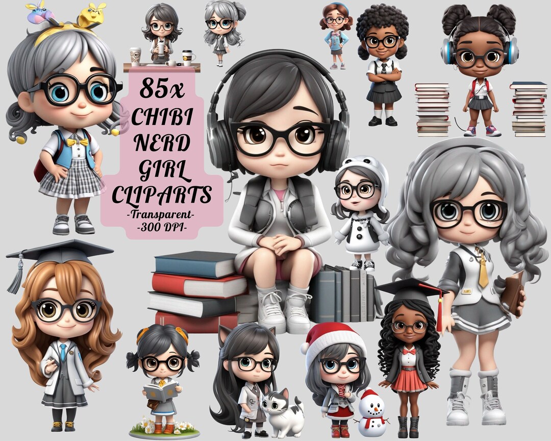 Nerd Chibi Girl Clipart Png: chibi GIRL Clipart Printable Clipart Black ...