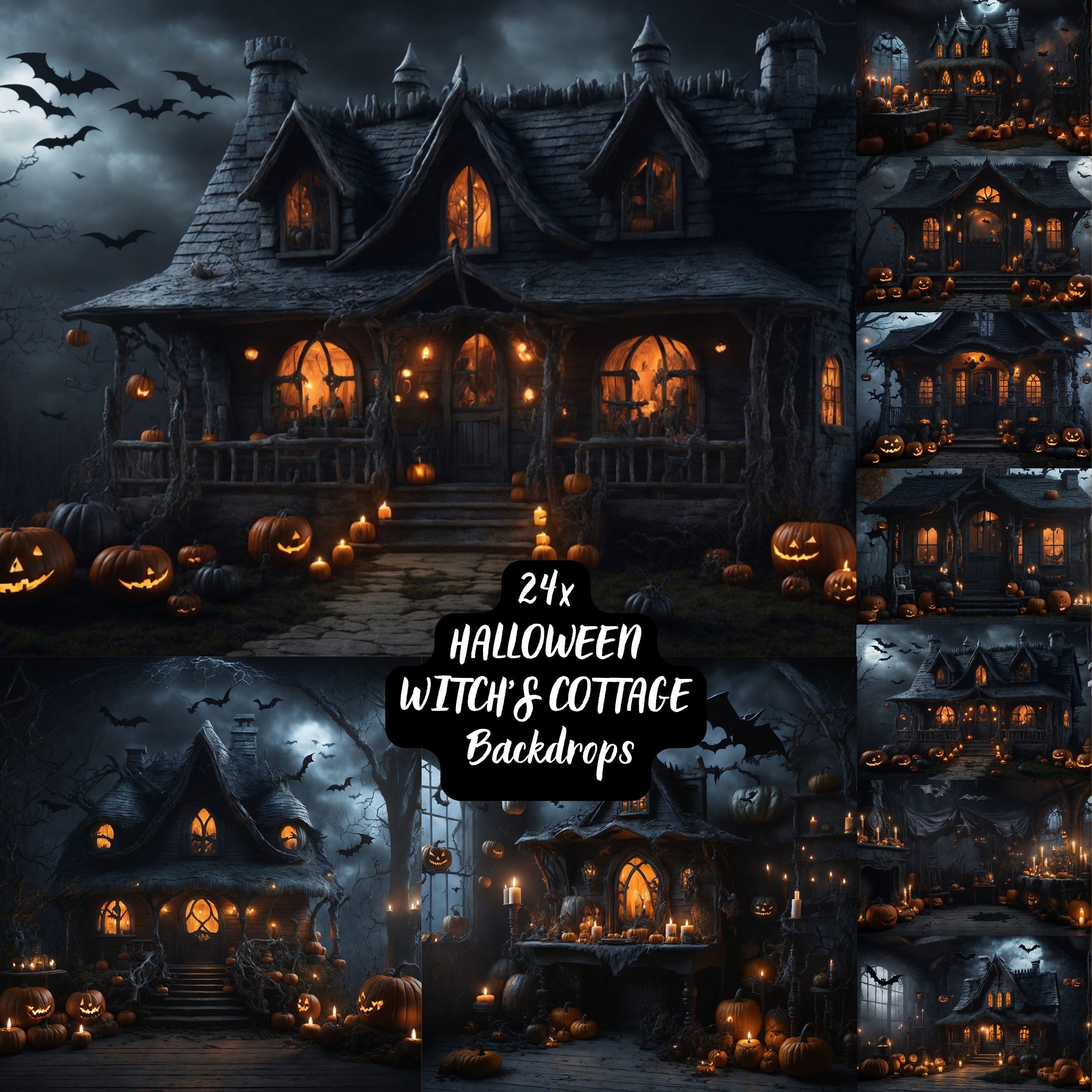 Halloween Backdrop Witch Cottage: "halloween DIGITAL Backdrop" Witch ...