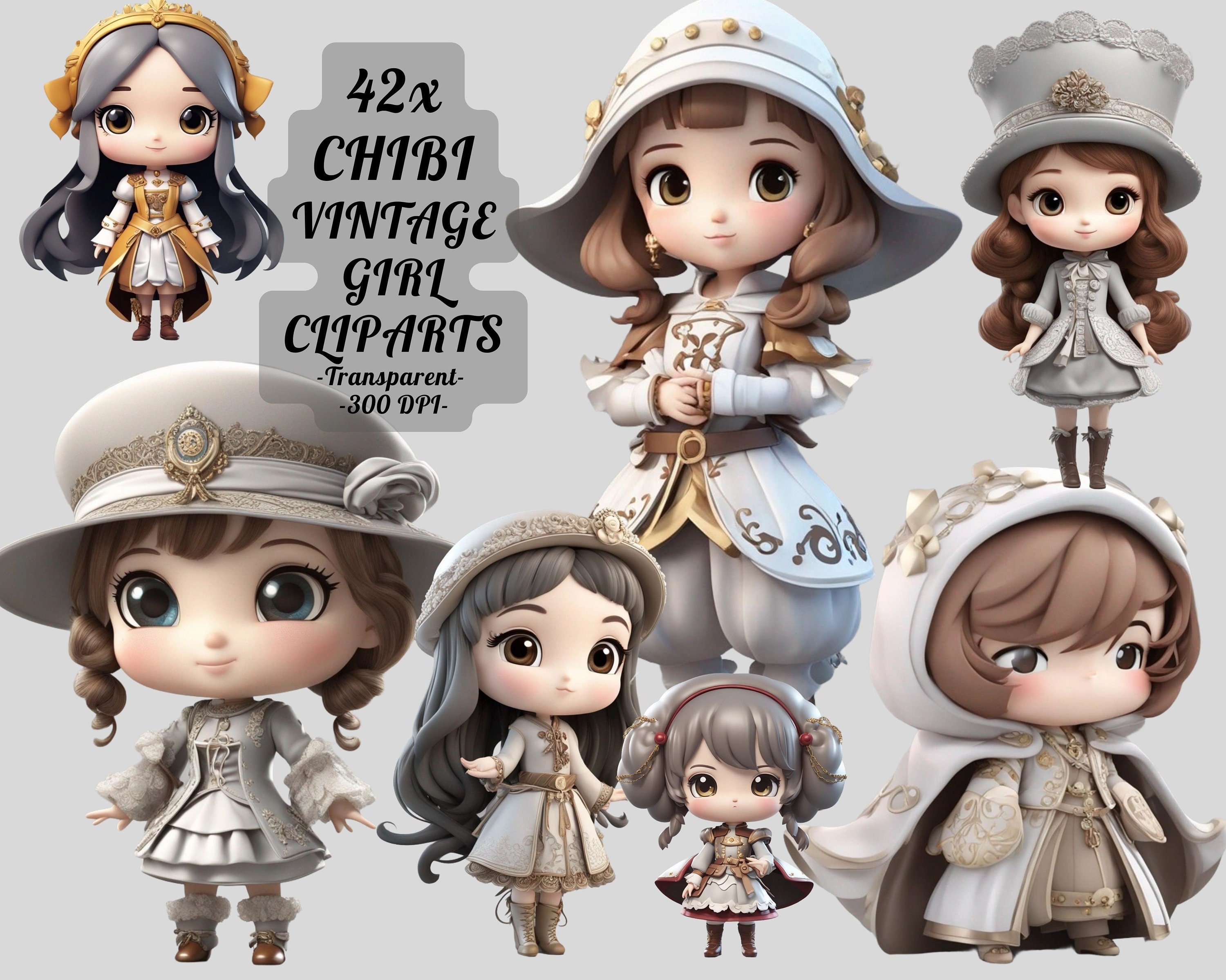 Vintage Chibi Girl Clipart Png: vintage GIRL Clipart 3d Little Girl ...
