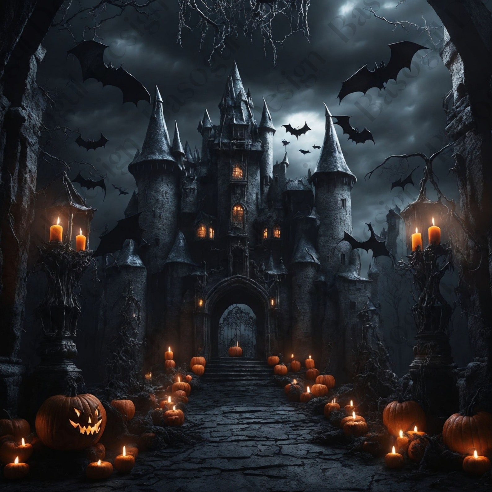 Halloween Backdrop Dracula Castle: "halloween DIGITAL Backdrop" Vampire ...