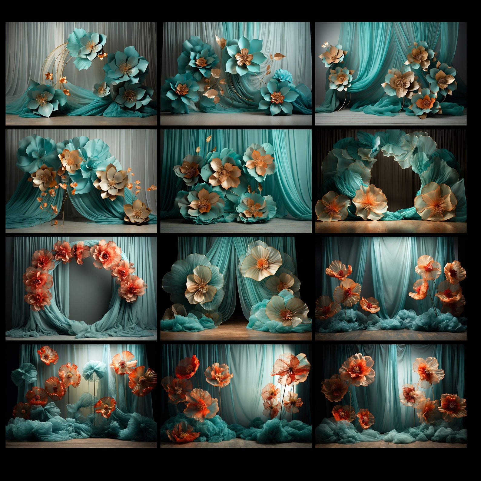 Teal Coral Maternity Digital Backdrop Photography Background Wedding ...