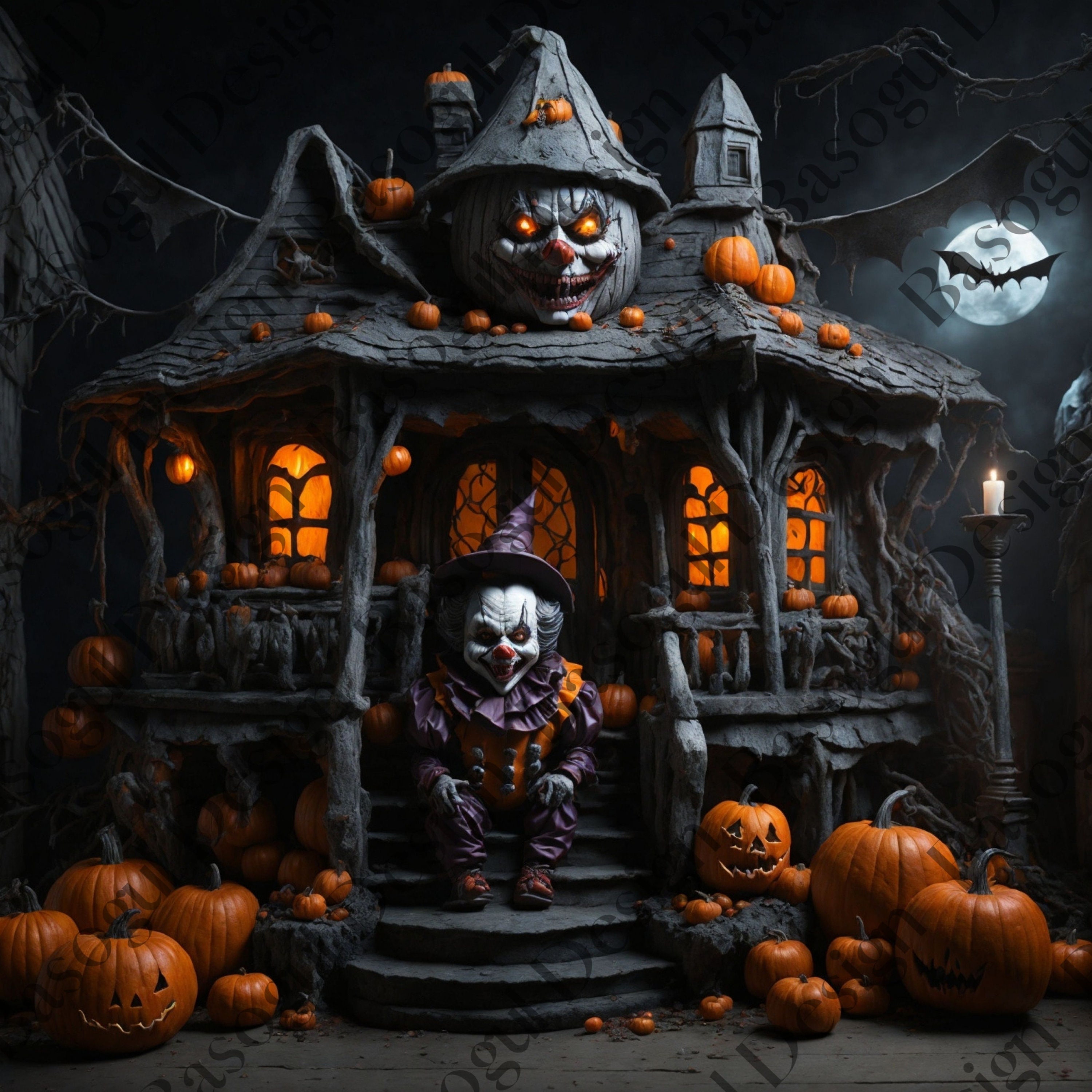 Halloween Backdrop Creepy Clown House: "halloween DIGITAL Backdrop" Bat ...