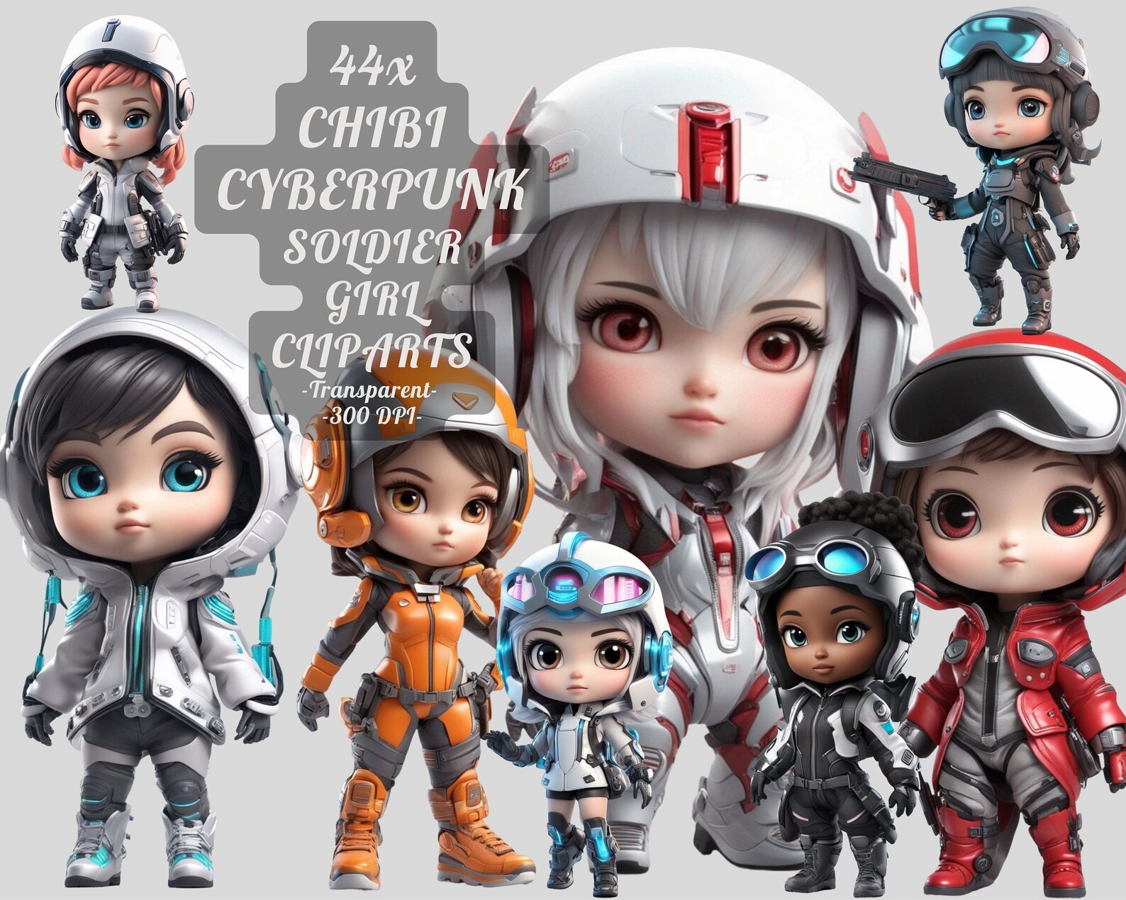Chibi Cyberpunk Soldier Girl Clipart Png: chibi GIRL Clipart 3d Little ...