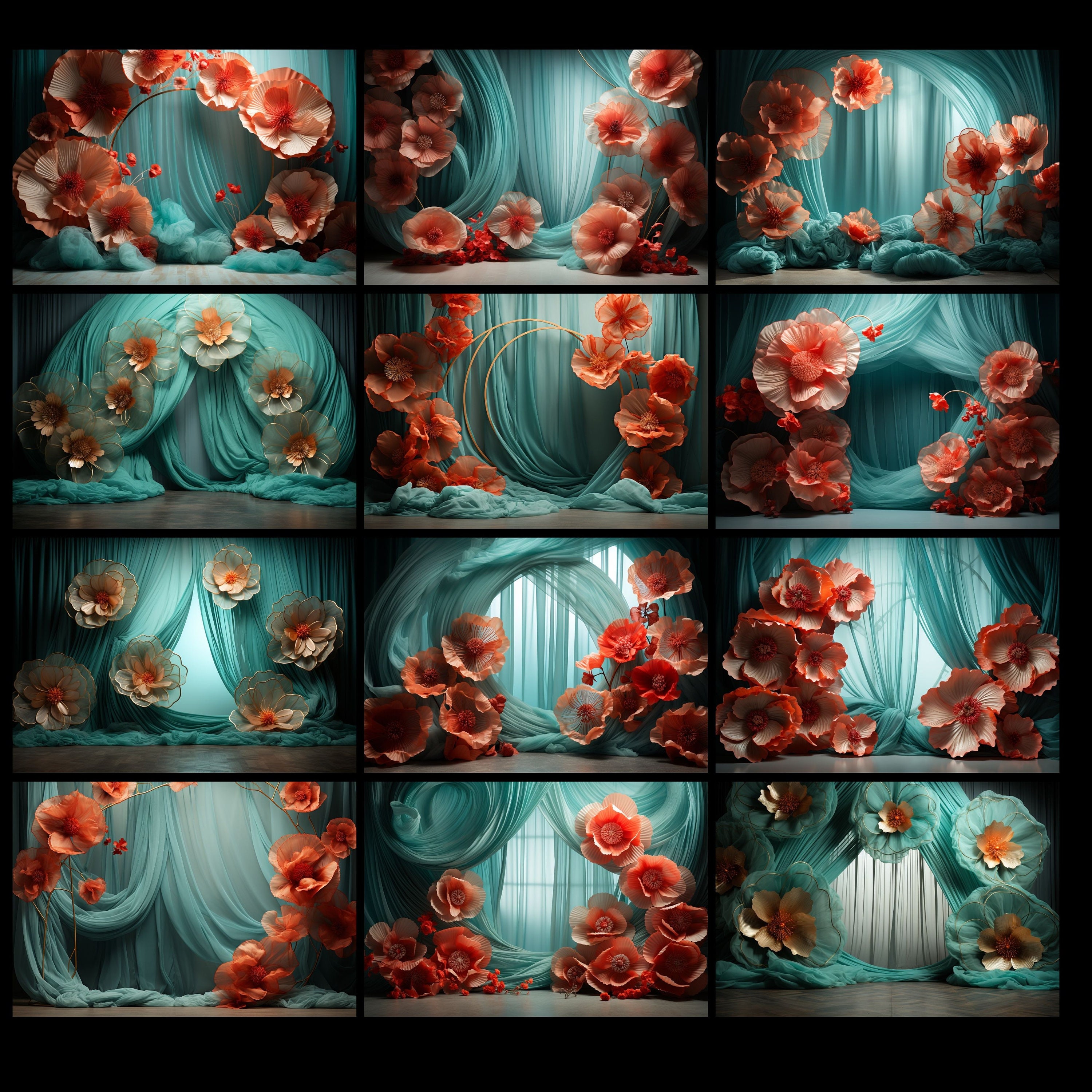 Teal Coral Maternity Digital Backdrop Photography Background Wedding ...
