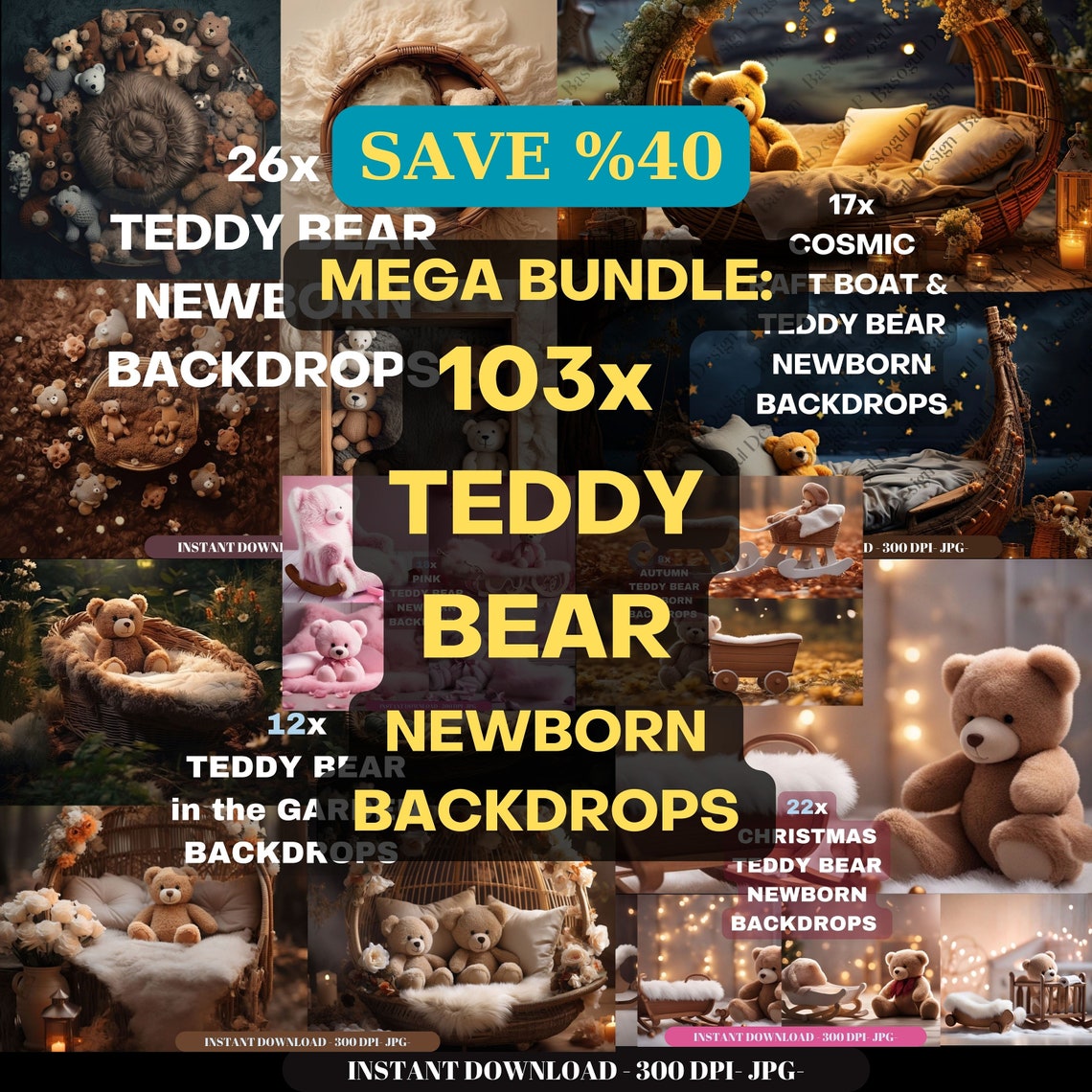 Teddy Bear Newborn Digital Backdrop, Teddy Bear Newborn Prop, Newborn ...