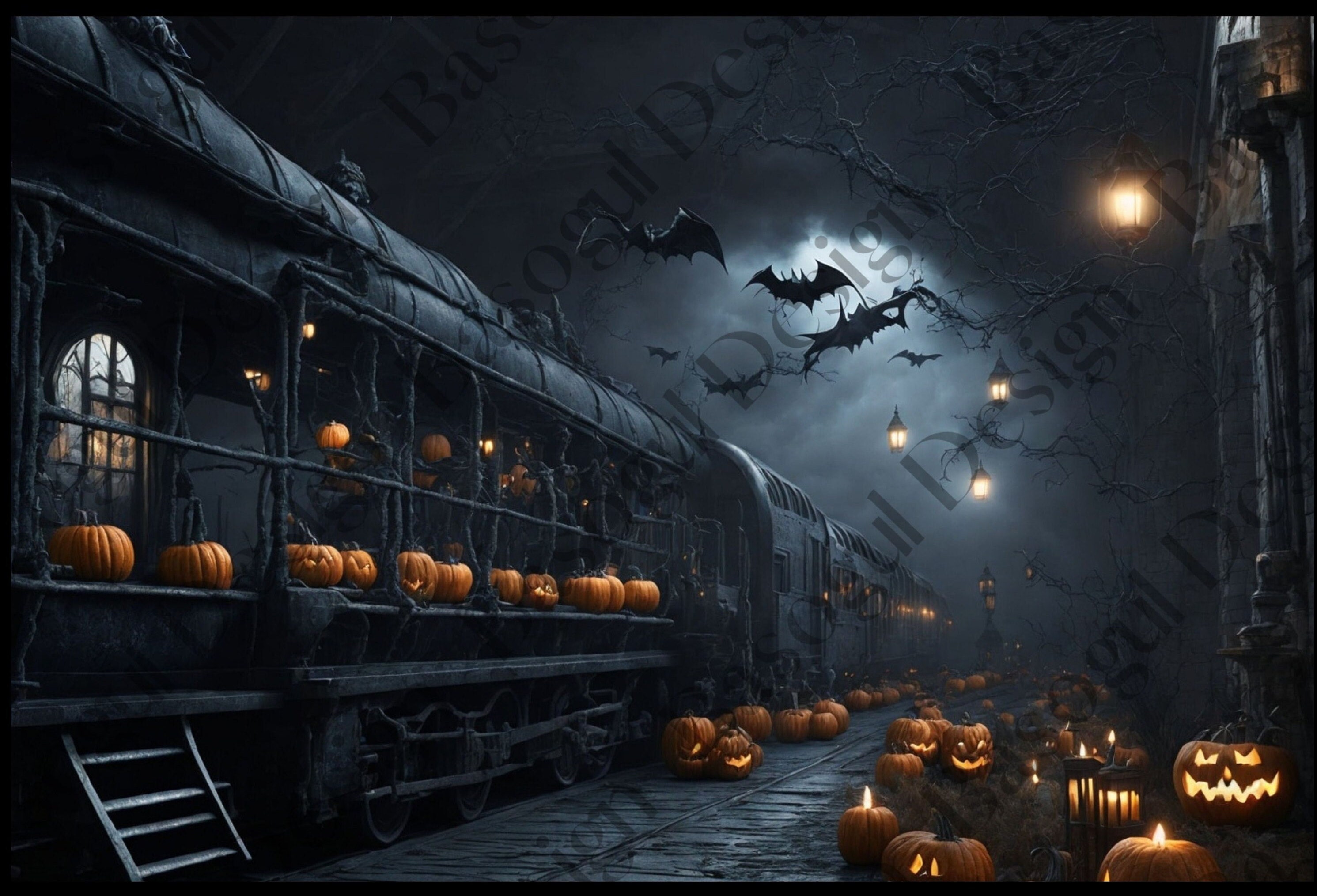 Halloween Backdrop Haunted Train Station: halloween - Etsy