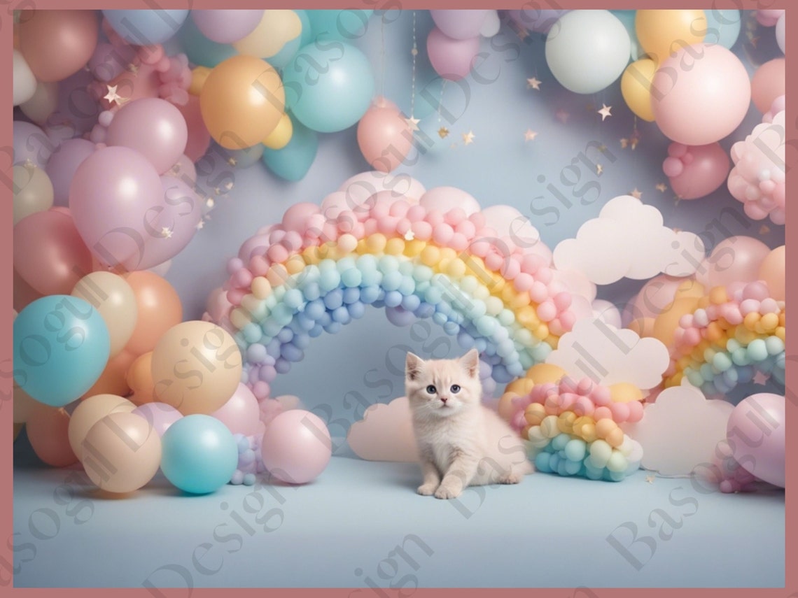 Kitten Birthday Party Digital Backdrop Kitty Background Photography ...