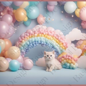 Kitten Birthday Party Digital Backdrop Kitty Background Photography ...