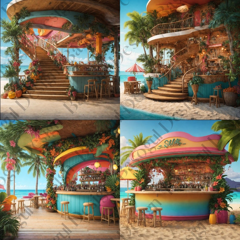 Tropical Beach Bar Digital Backdrop Summer Colorful Holiday Props ...