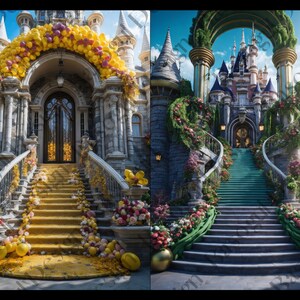 Princess Castle Staircase Backdrop, Palace, Balloons, Portrait Digital ...