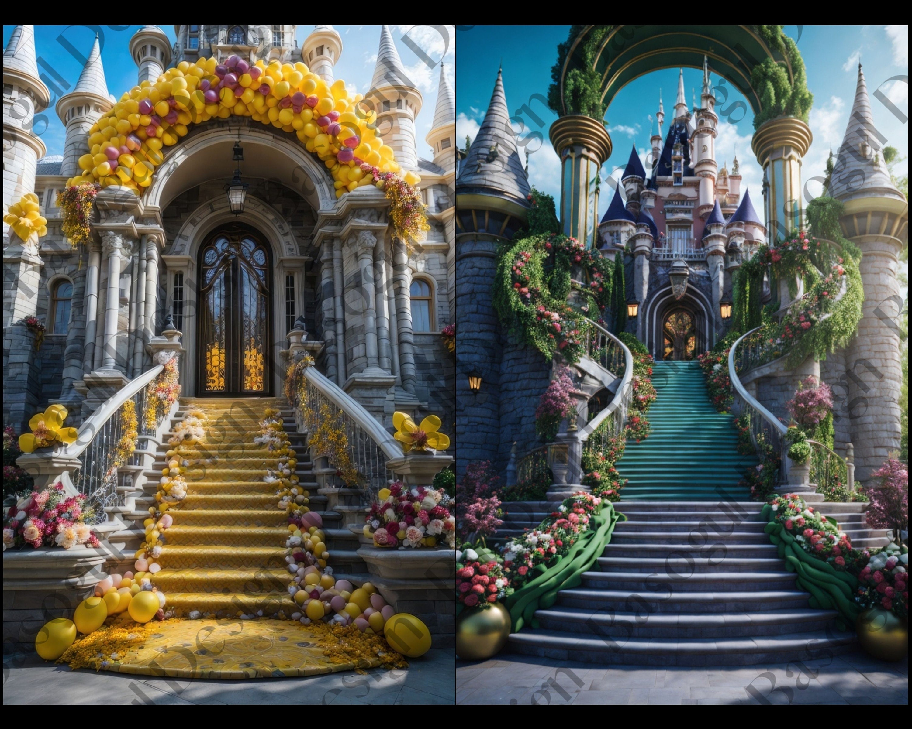 Princess Castle Staircase Backdrop, Palace, Balloons, Portrait Digital ...