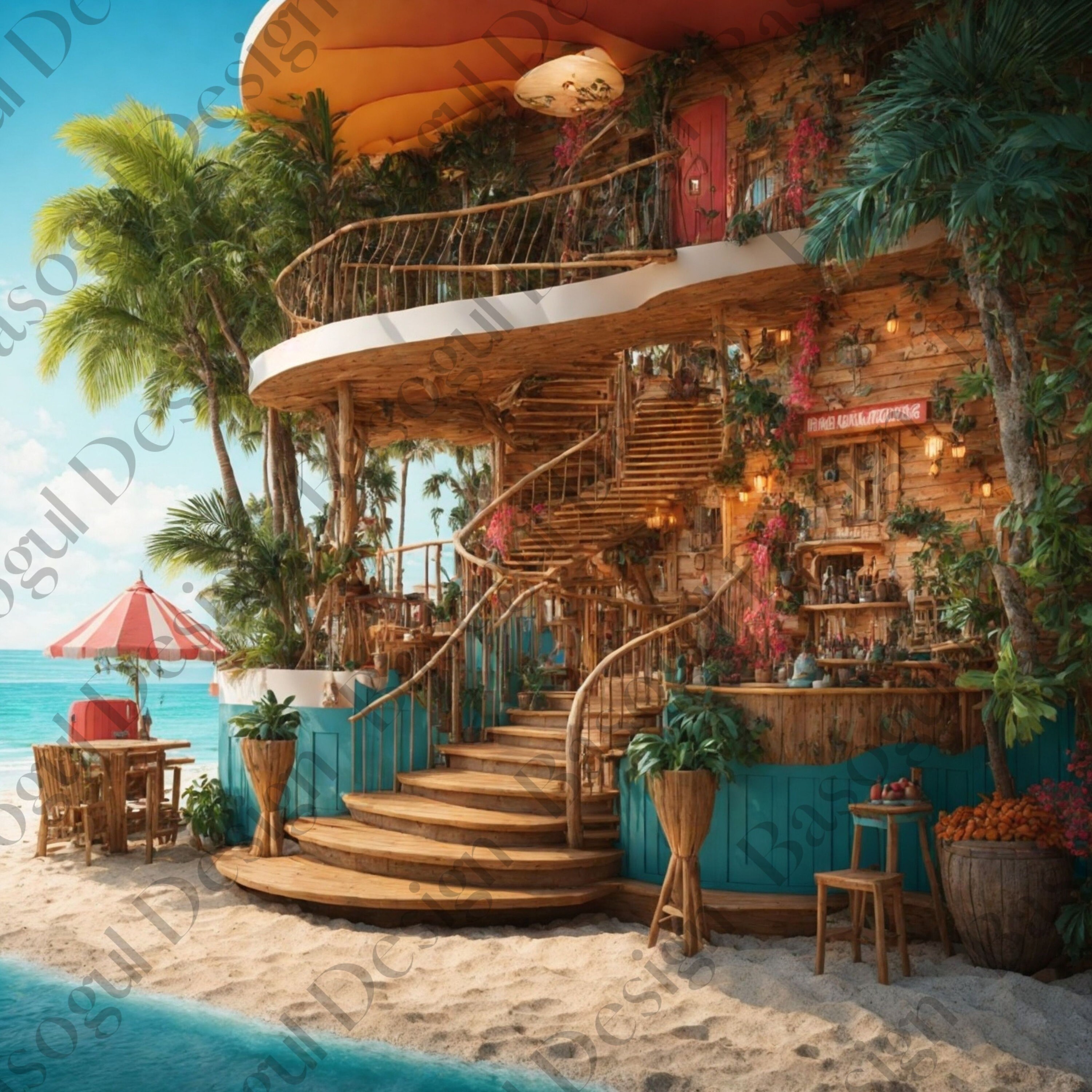 Tropical Beach Bar Digital Backdrop Summer Colorful Holiday Props ...